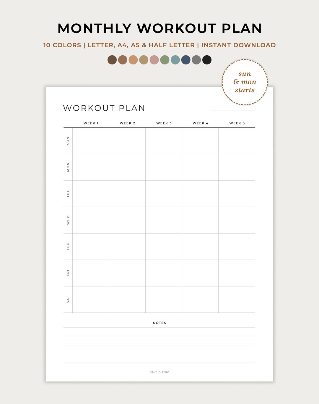 Monthly Workout Plan Printable, 30 Day Fitness Planner, Exercise ...