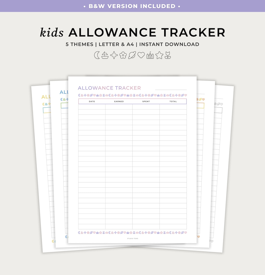 Kids Allowance Tracker, Printable, Minimal, Kids Allowance Log, Kids ...