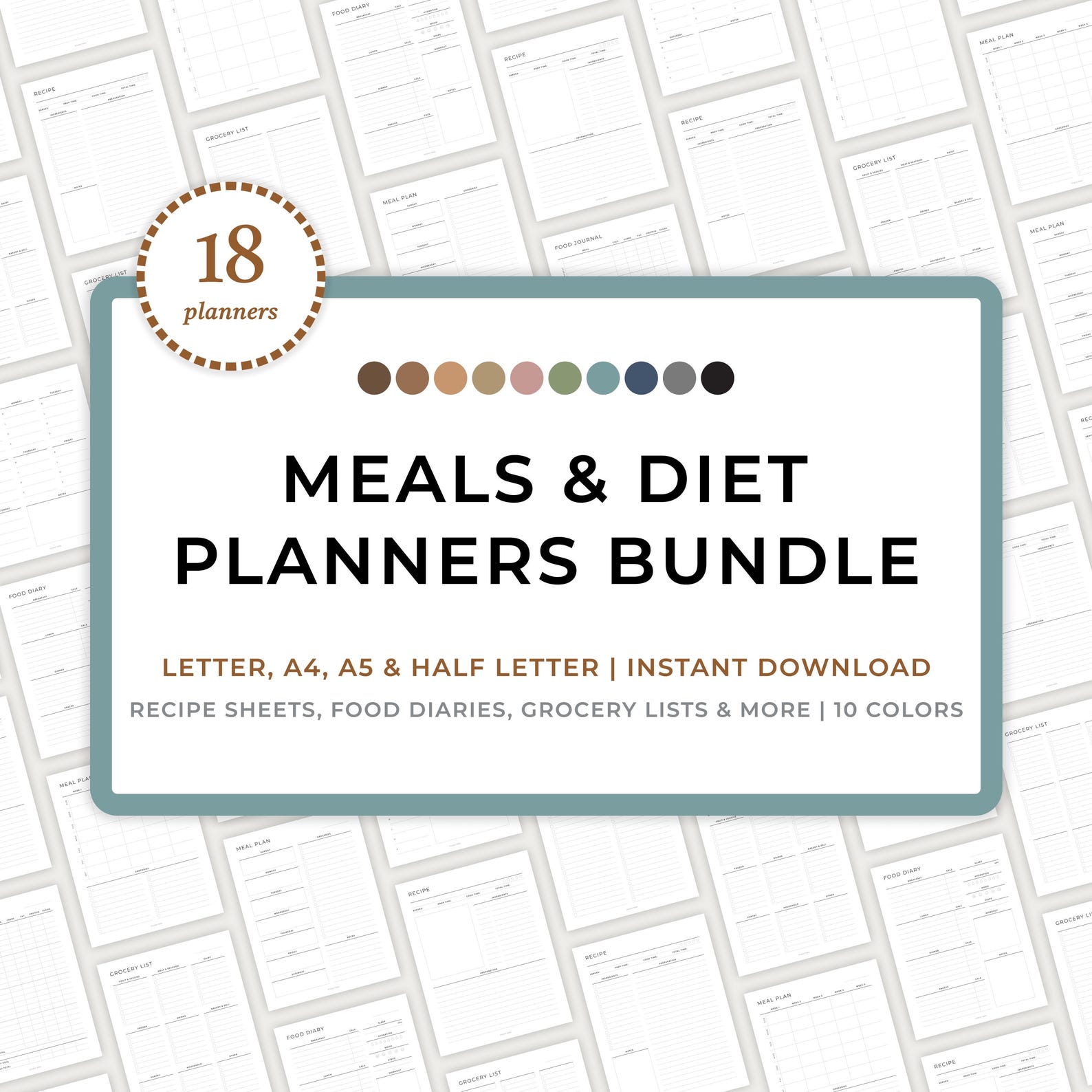 Meals & Diet Planners BUNDLE, Meal Plan, Recipe Sheet, Food Journal ...
