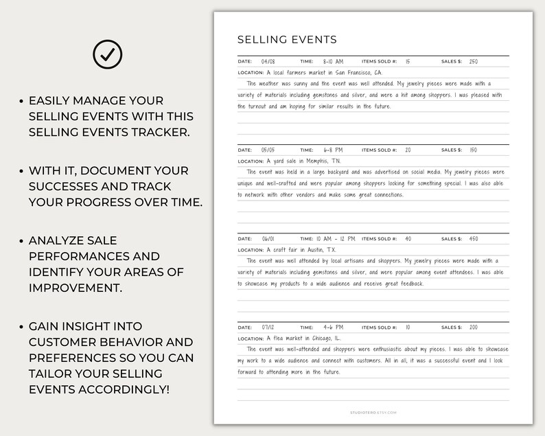 Selling Events Tracker, Printable, Minimal, Sales Tracker, Business ...