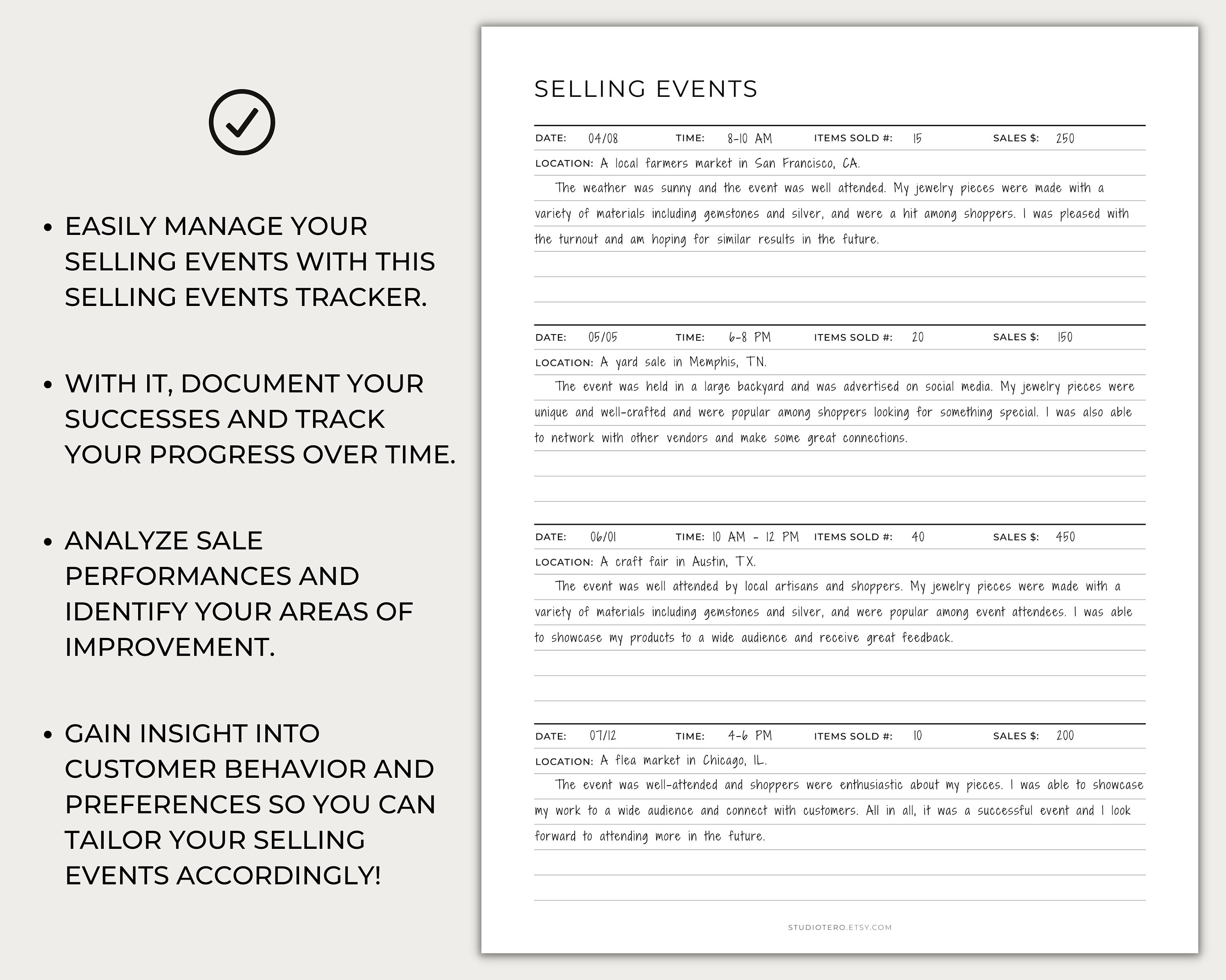 Selling Events Tracker, Printable, Minimal, Sales Tracker, Business ...