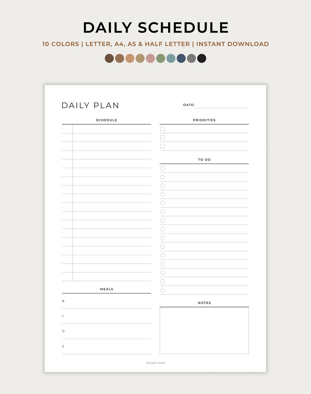 Daily Schedule, Daily Printable 8.5x11 Planner Daily Grind Planner ...