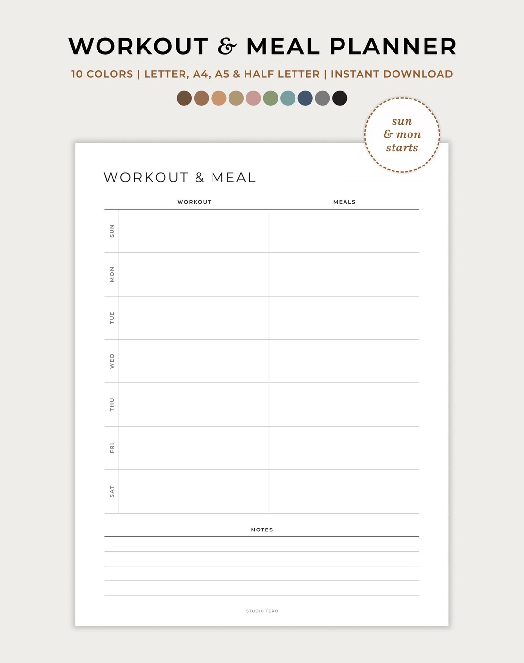 Workout and Meal Planner, Exercise Planner, Menu Planner, Weekly ...