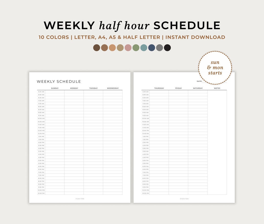 Weekly Half Hour Schedule, Weekly H Desktop Weekly Plan Hourly Weekly ...