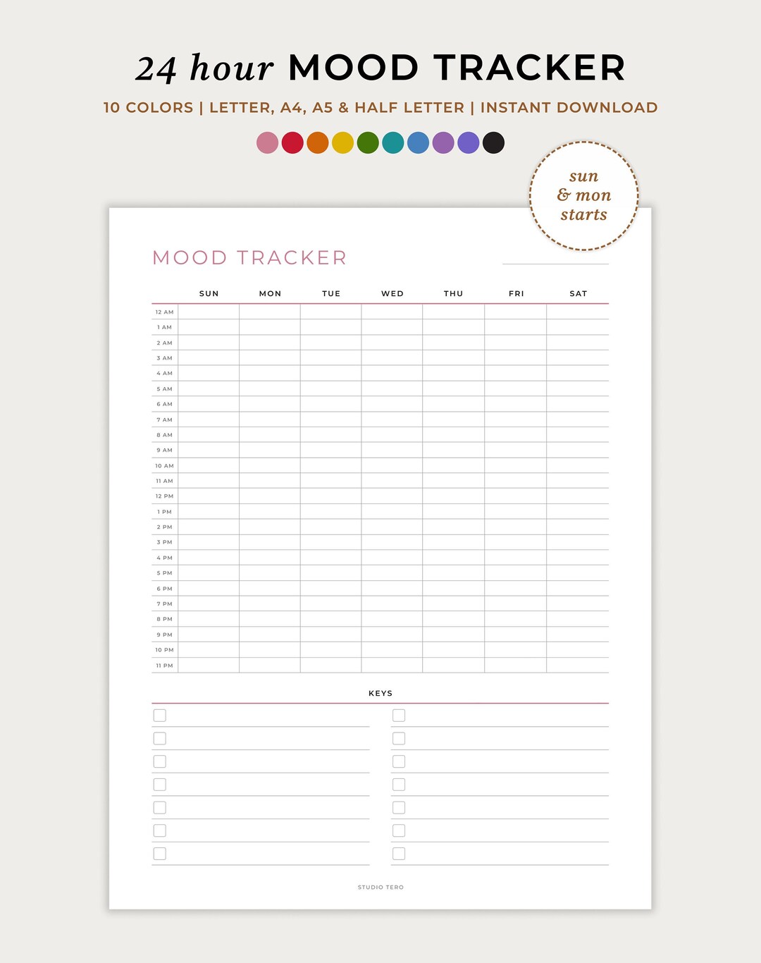 24 Hour Mood Tracker, Printable, Daily Mood Journal, Emotion Tracker ...