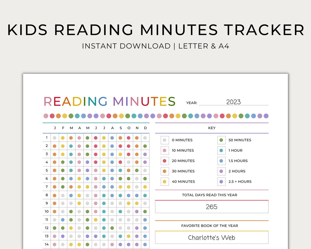 Kids Reading Minutes Tracker Printable Minimal Kids Reading - Etsy