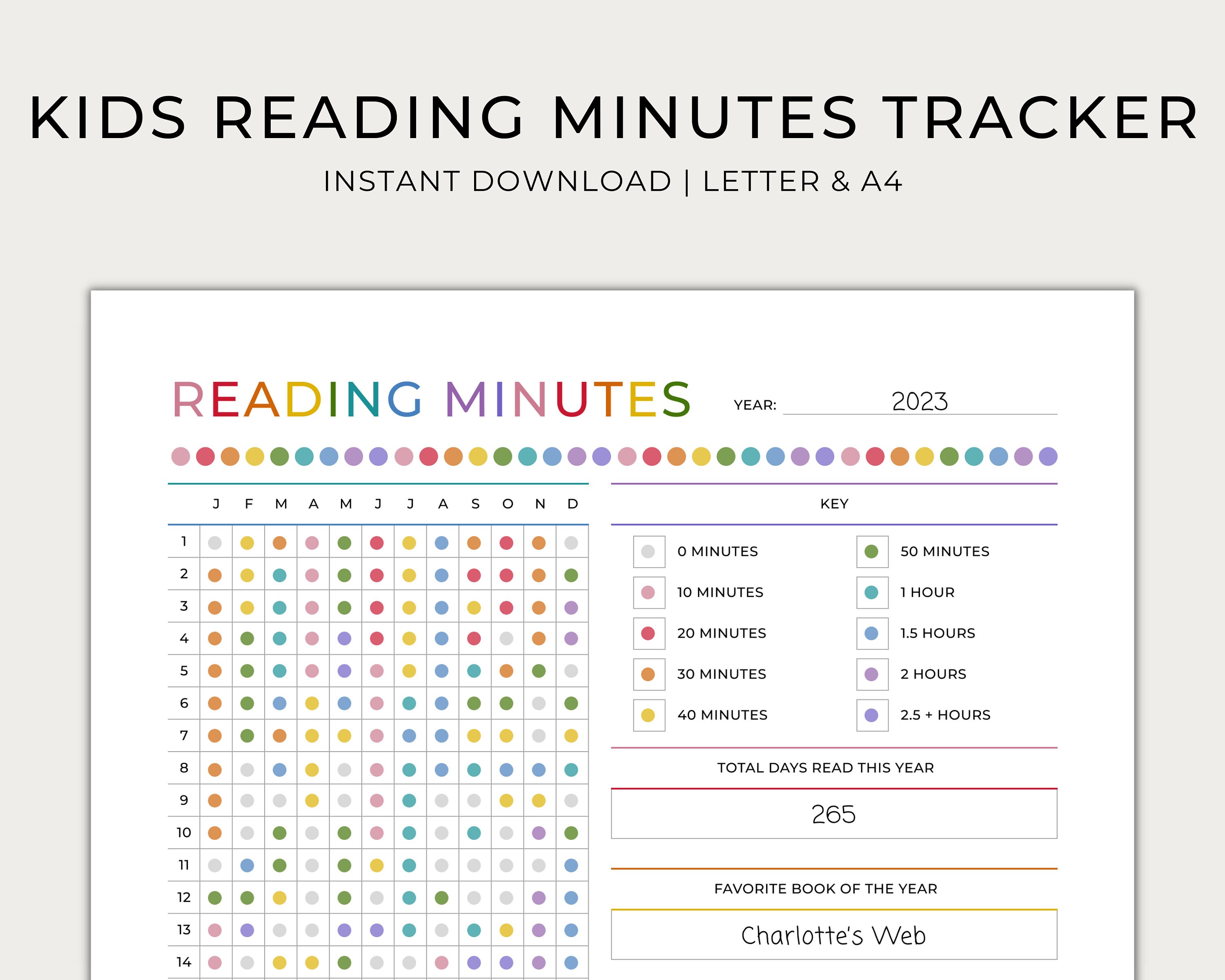 Kids Reading Minutes Tracker Printable Minimal Kids Reading - Etsy