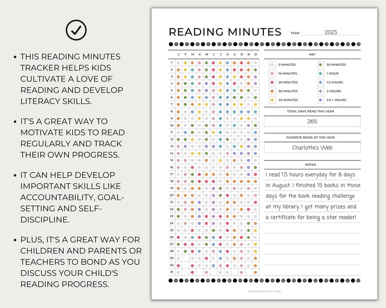 Kids Reading Minutes Tracker, Printable, Minimal, Kids Reading Log ...