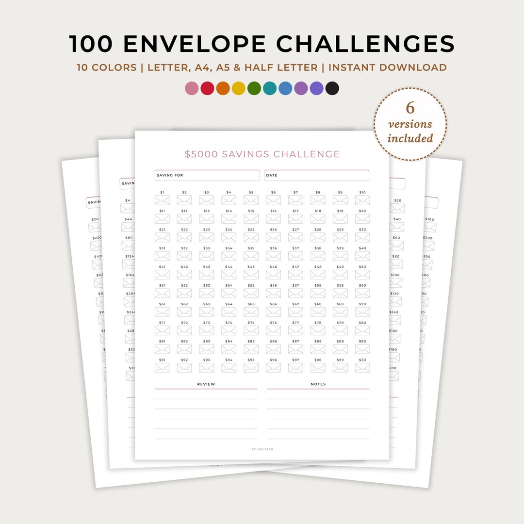 100 Envelope Challenges Printable PDF, Savings Trackers, Money ...