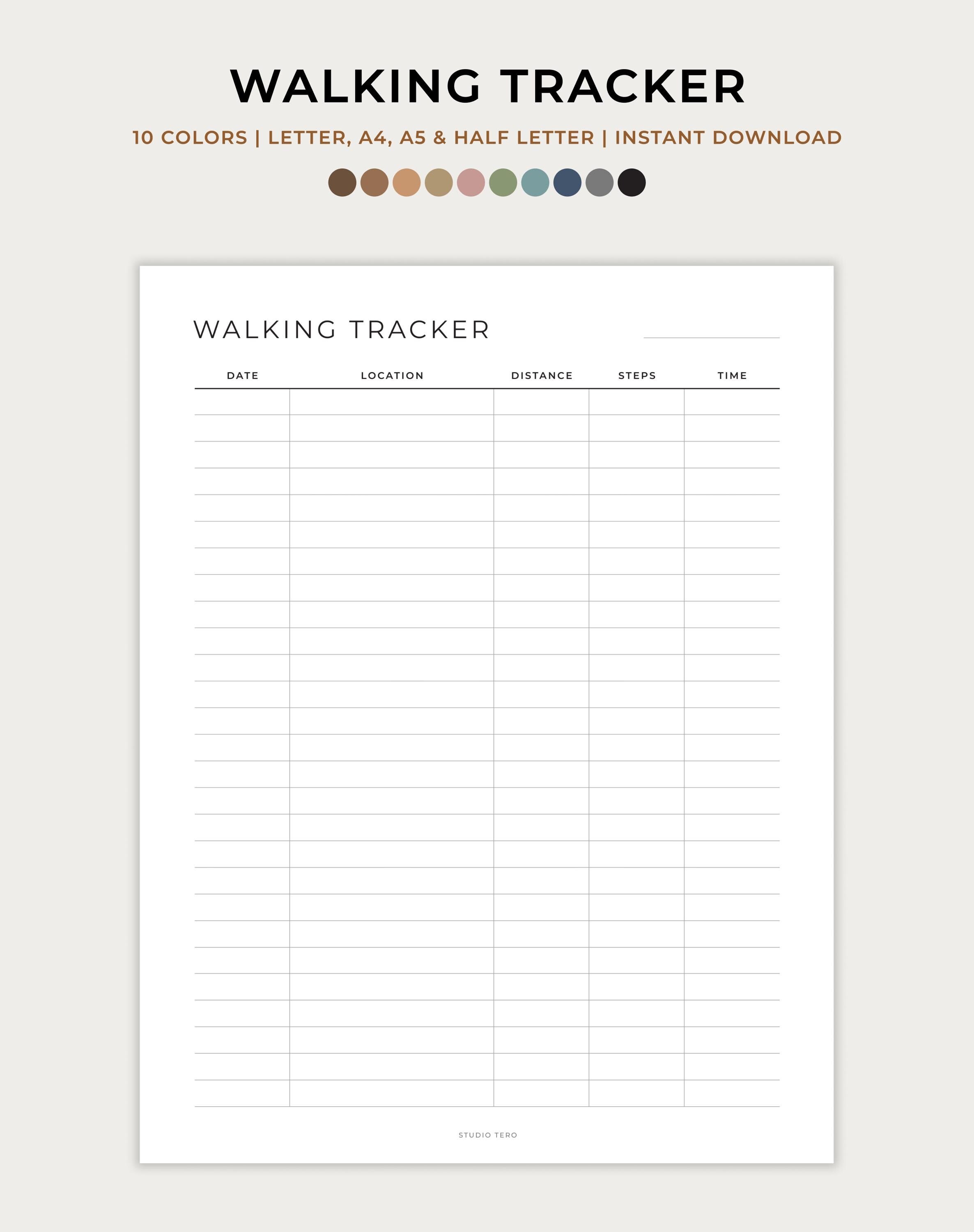 Walking Tracker Printable, Walking Journal, Walking Log, Daily Exercise ...