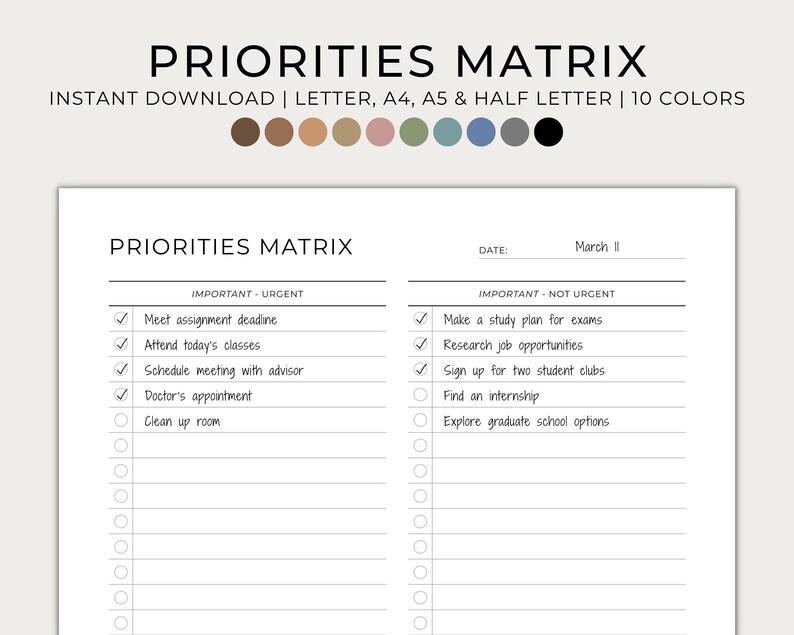 Priorities Matrix Planner Printable Minimal Productivity - Etsy