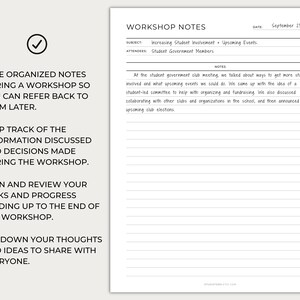 Workshop Notes, Printable, Minimal, Students Notes Template, Meeting ...