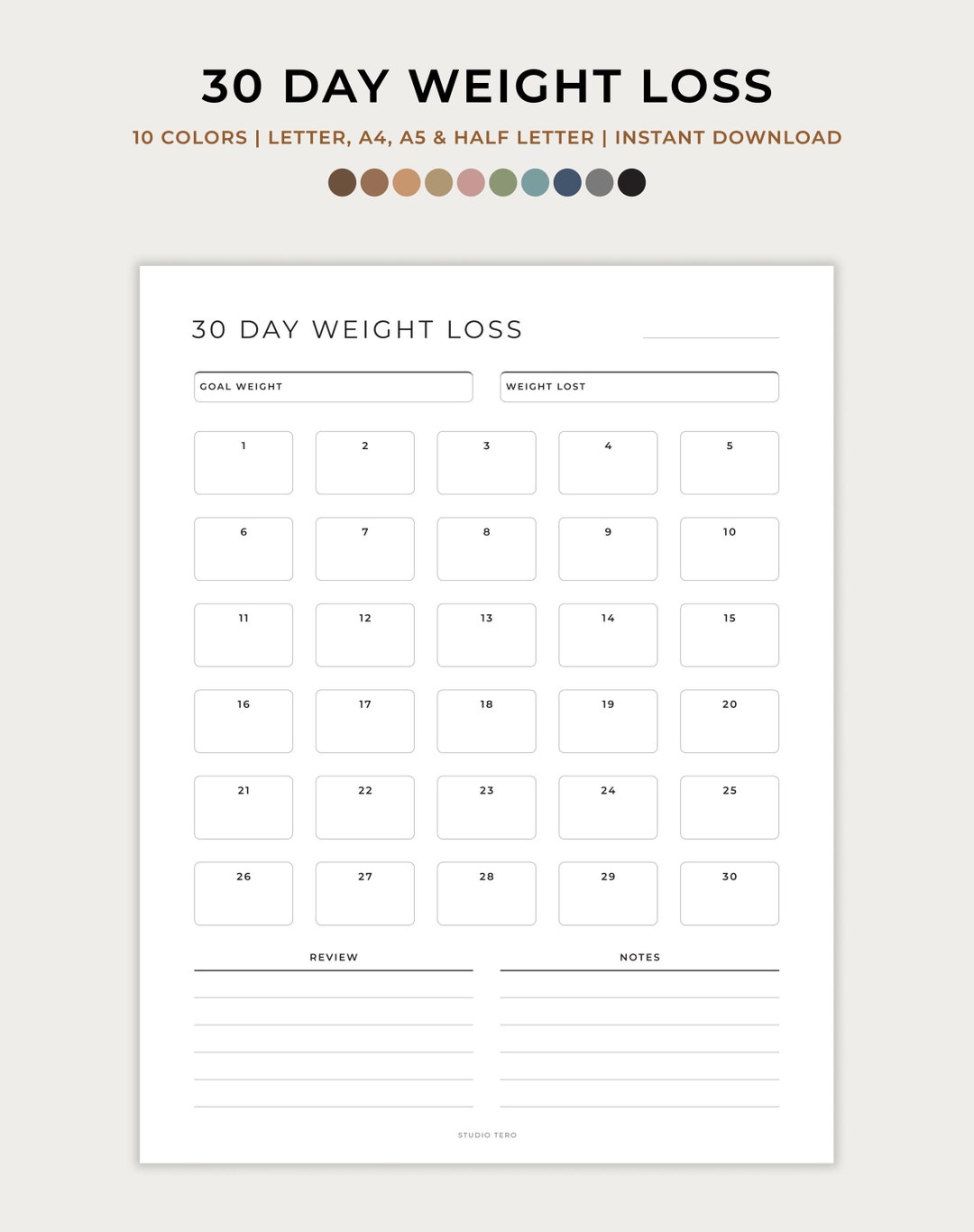 30 Day Weight Loss Tracker Printable, Weight Loss Challenge, Weight ...