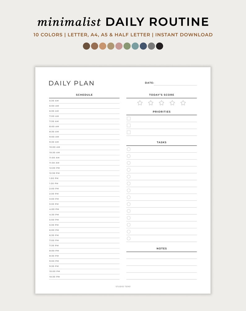 Minimalist Daily Routine, Daily Printable 8.5x11 Planner Daily Grind ...