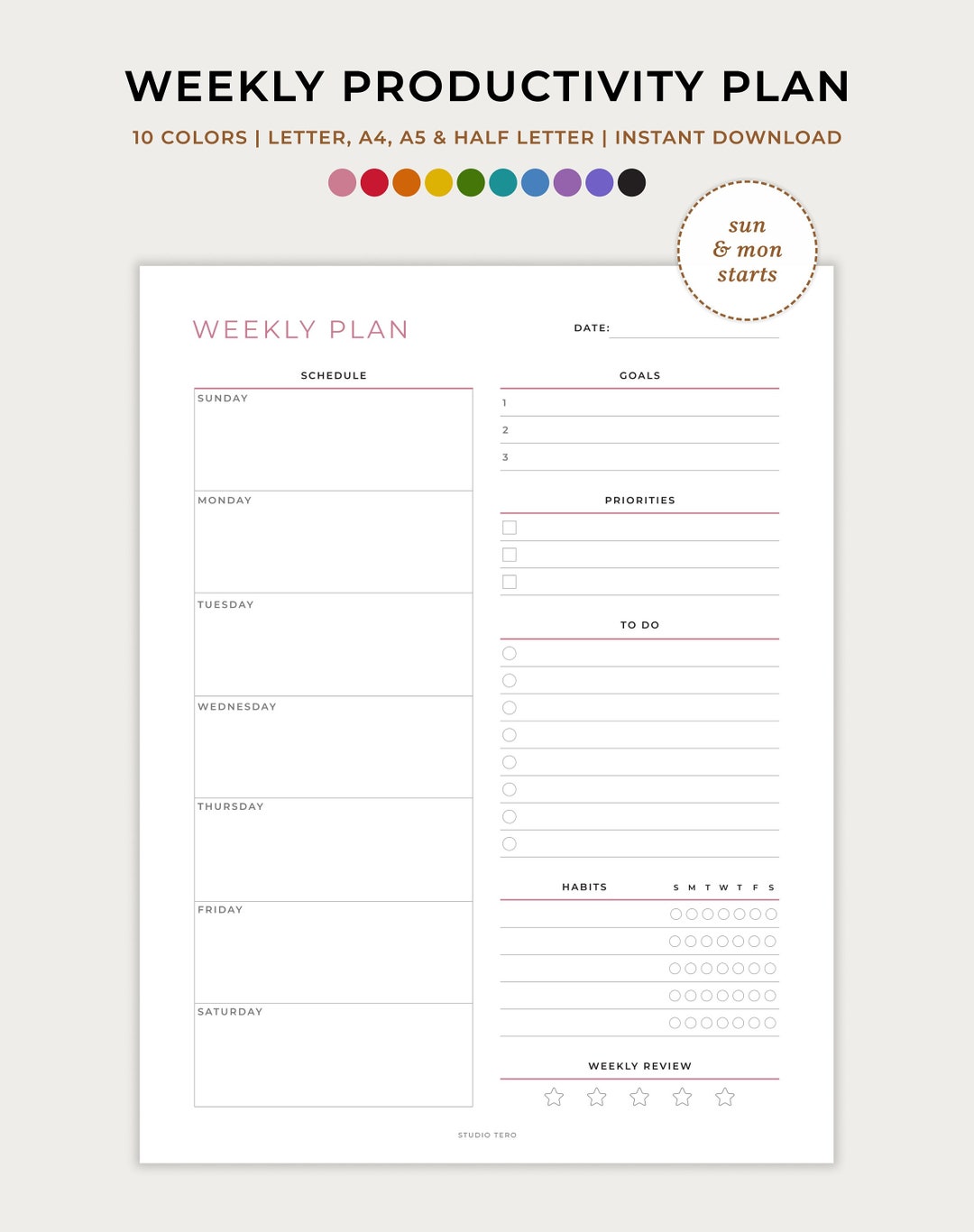 Weekly Productivity Plan, Desktop Plan Weekly H Undated Plan Strategic ...