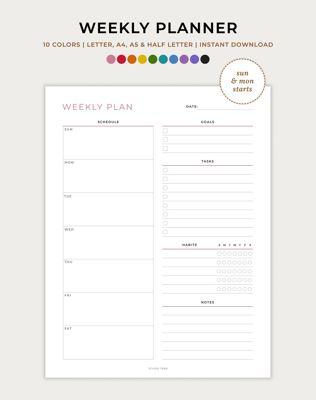 Weekly Planner, Desktop Plan Weekly H Undated Plan Strategic Boxes ...