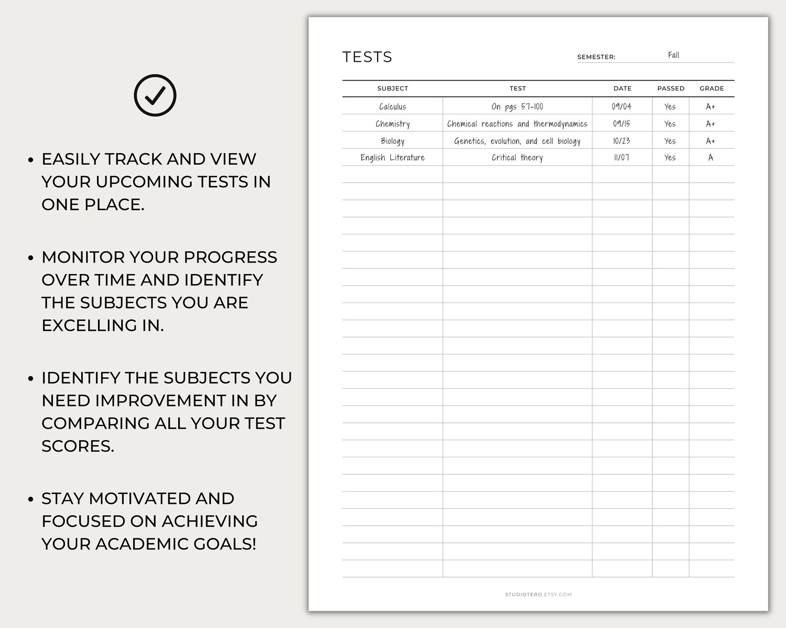 Tests Tracker, Printable, Minimal, Exams Tracker, Study Planner, Exam ...