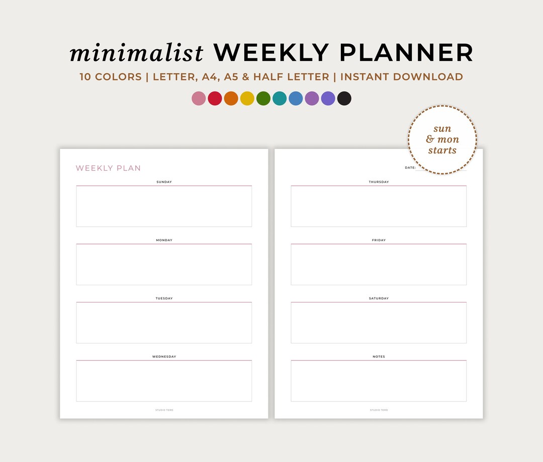 Minimalist Weekly Planner Boxes, Desktop Plan Weekly H Undated Plan ...