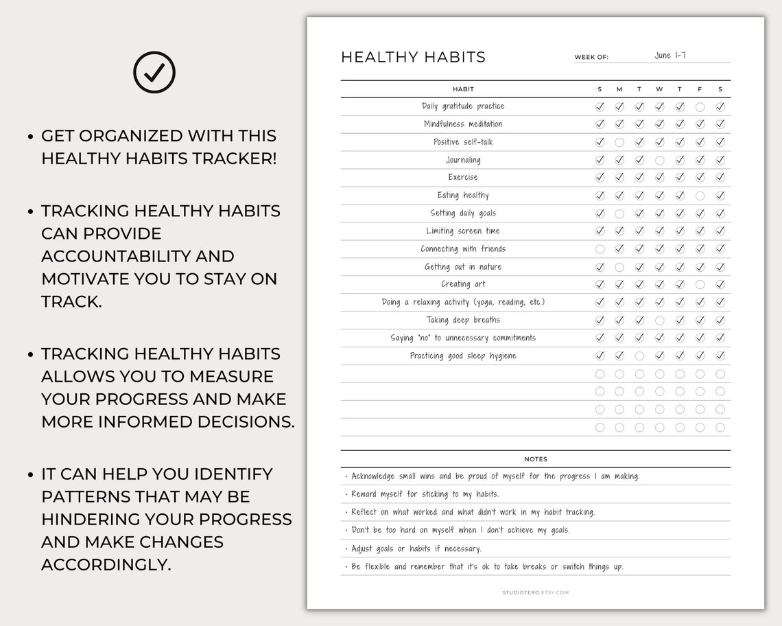 Healthy Habits Tracker, Printable, Minimal, Weekly Habit Tracker ...