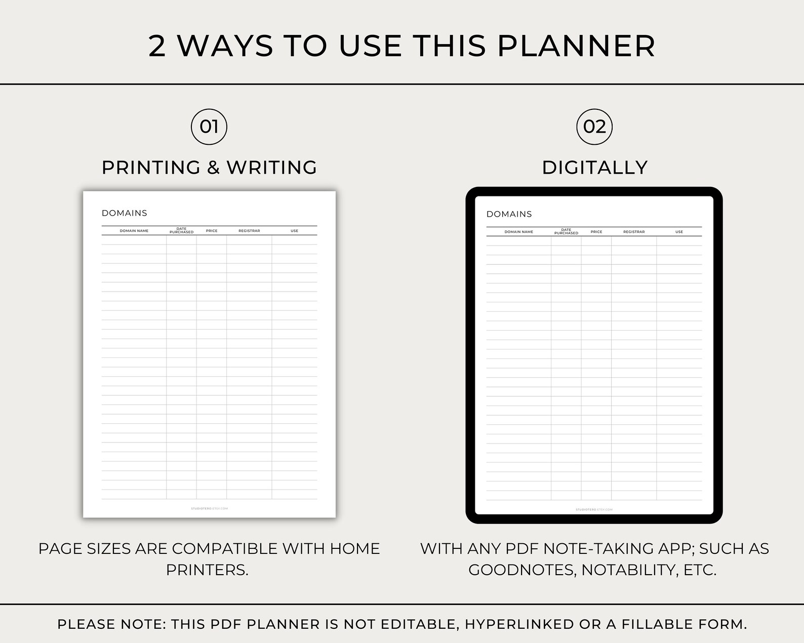 Domains Tracker Printable Minimal Domain Names Tracker - Etsy