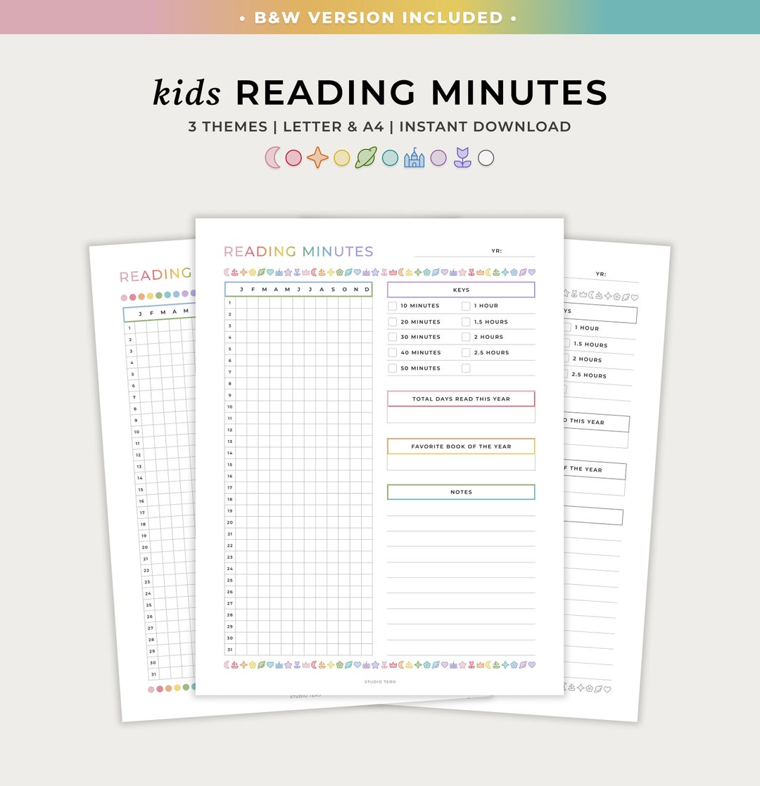 Kids Reading Minutes Tracker, Printable, Minimal, Kids Reading Log ...