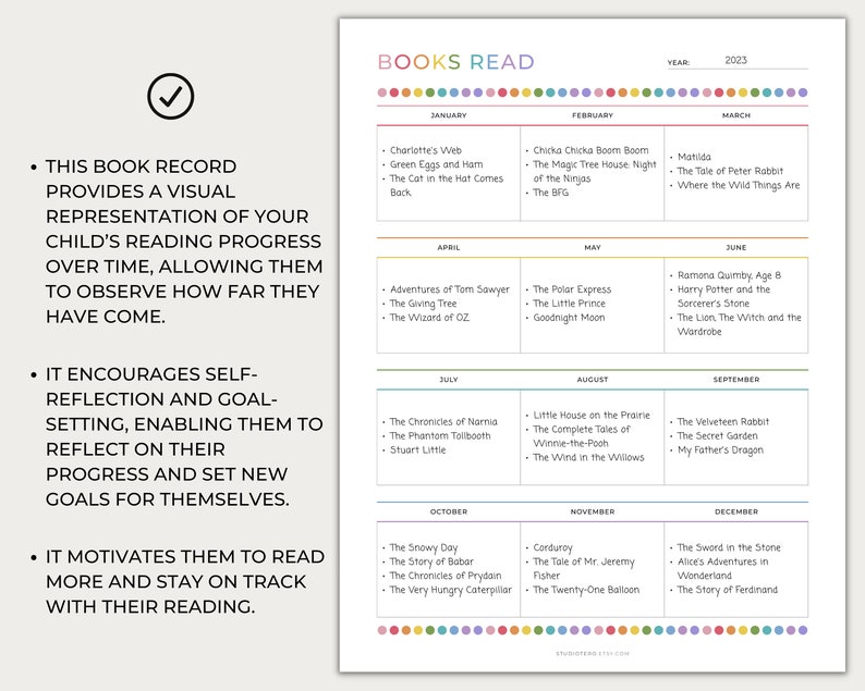 Kids Monthly Book Record Printable Minimal Kids Book Log - Etsy