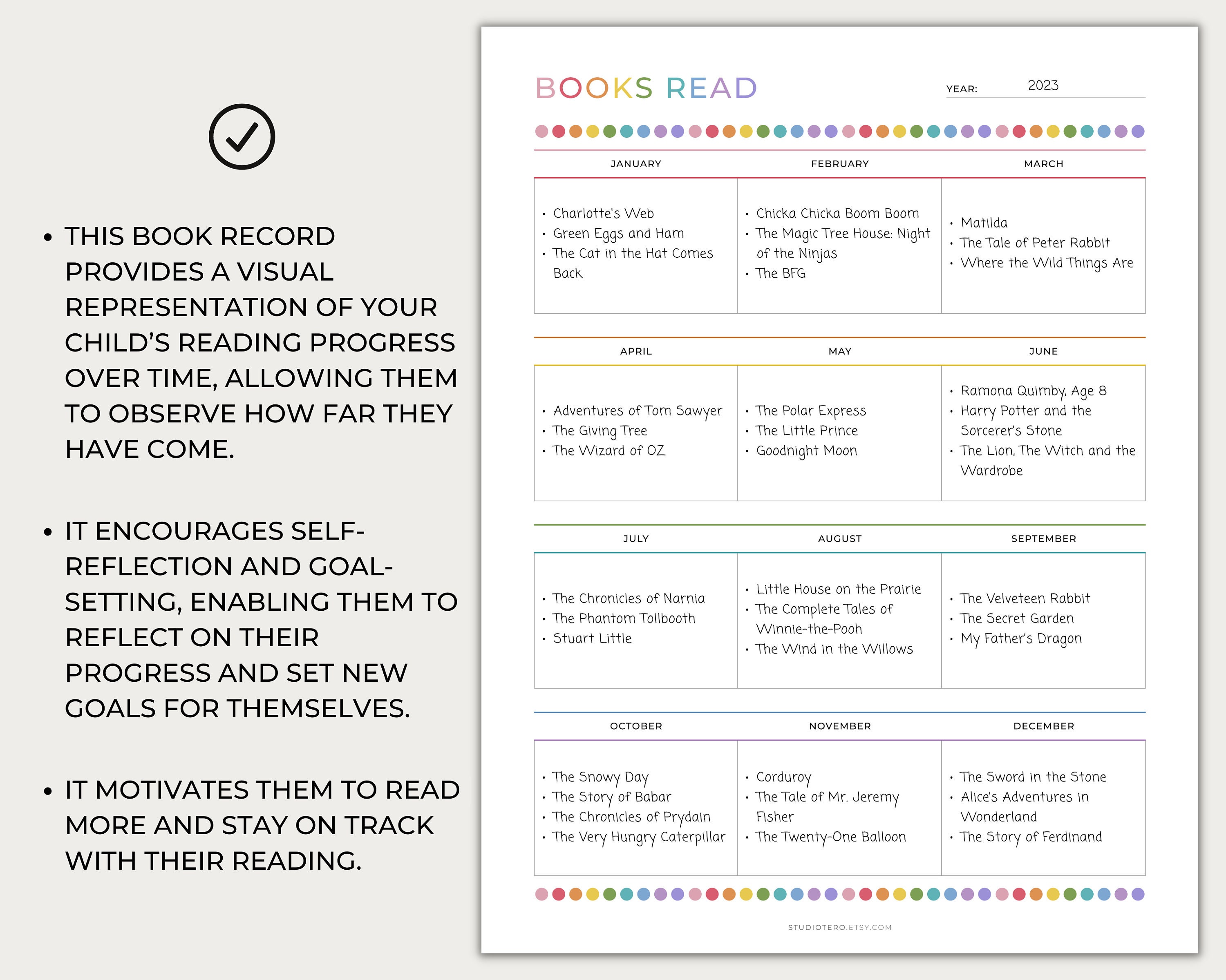 Kids Monthly Book Record, Printable, Minimal, Kids Book Log, Kids ...