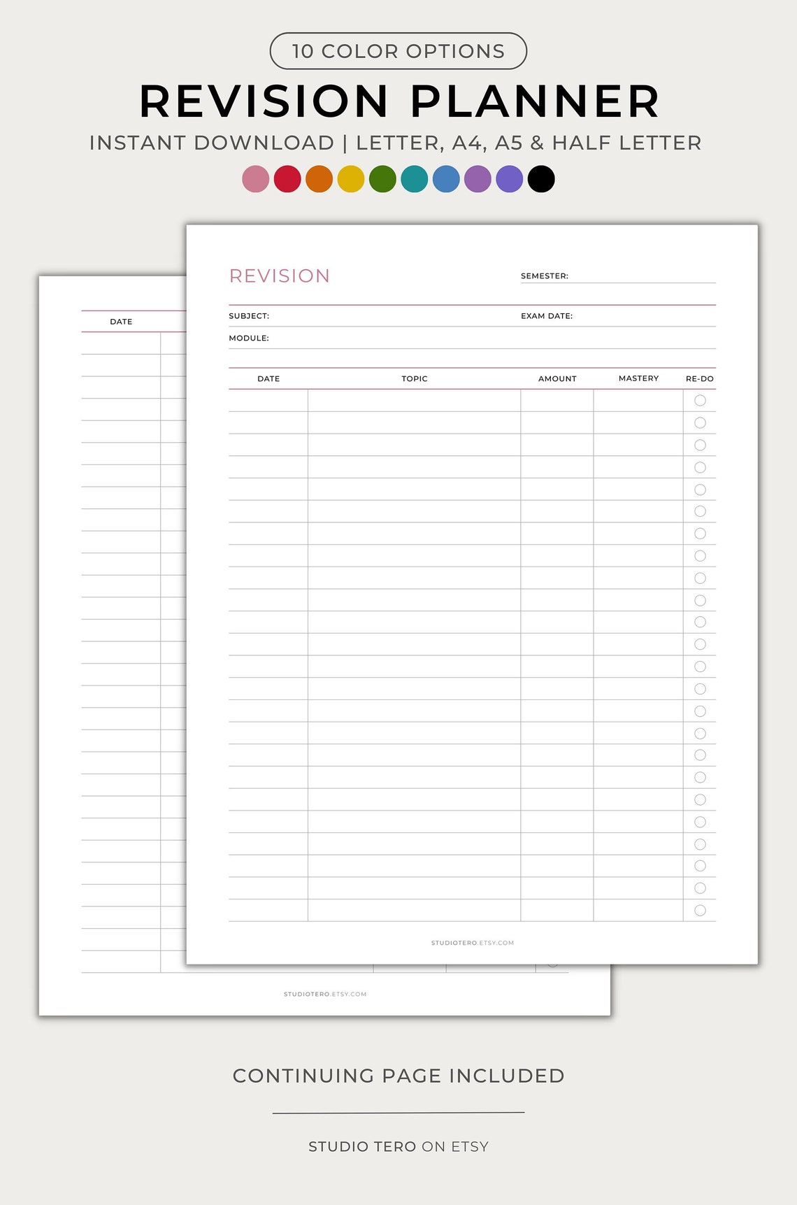 Revision Planner, Printable, Minimal, Students Study Log, Exam Planner ...
