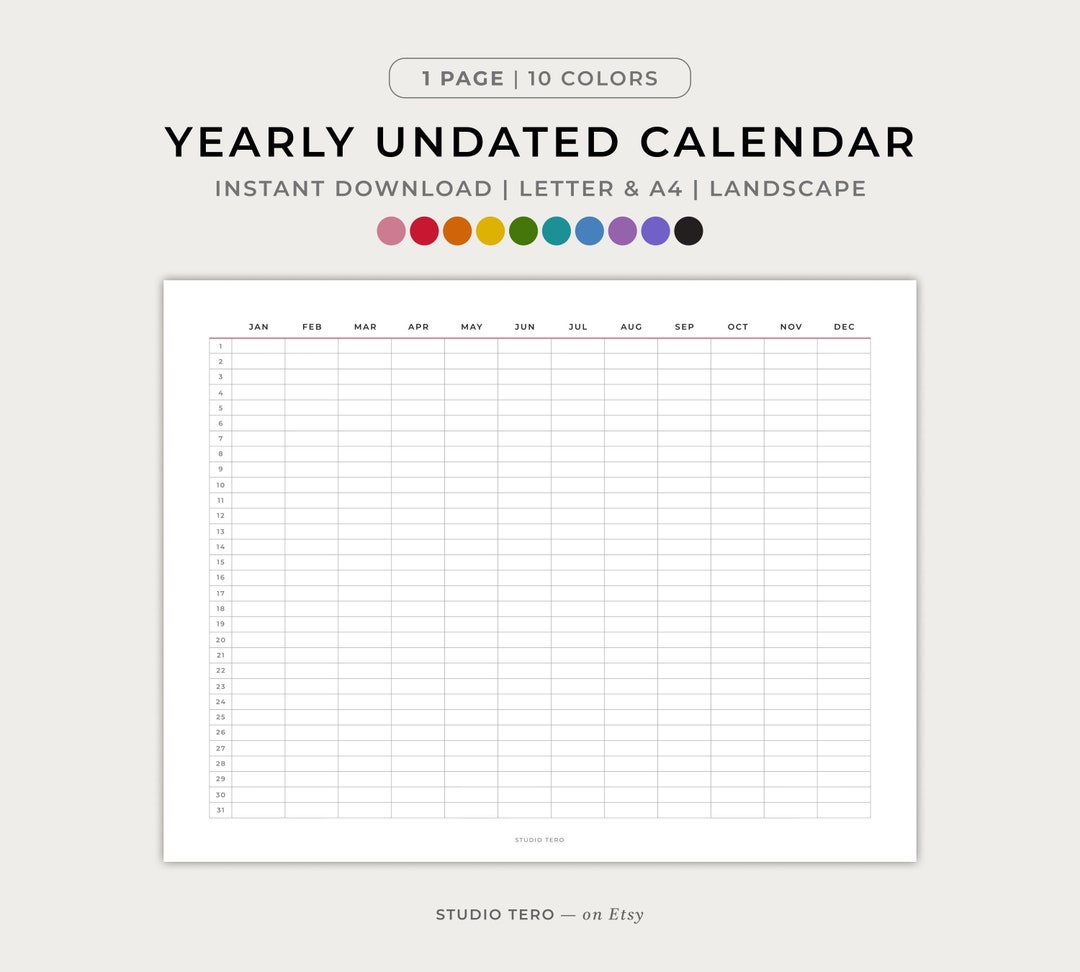 Yearly Undated Calendar, Classic Planner Monthly Adhd A5 Undated ...