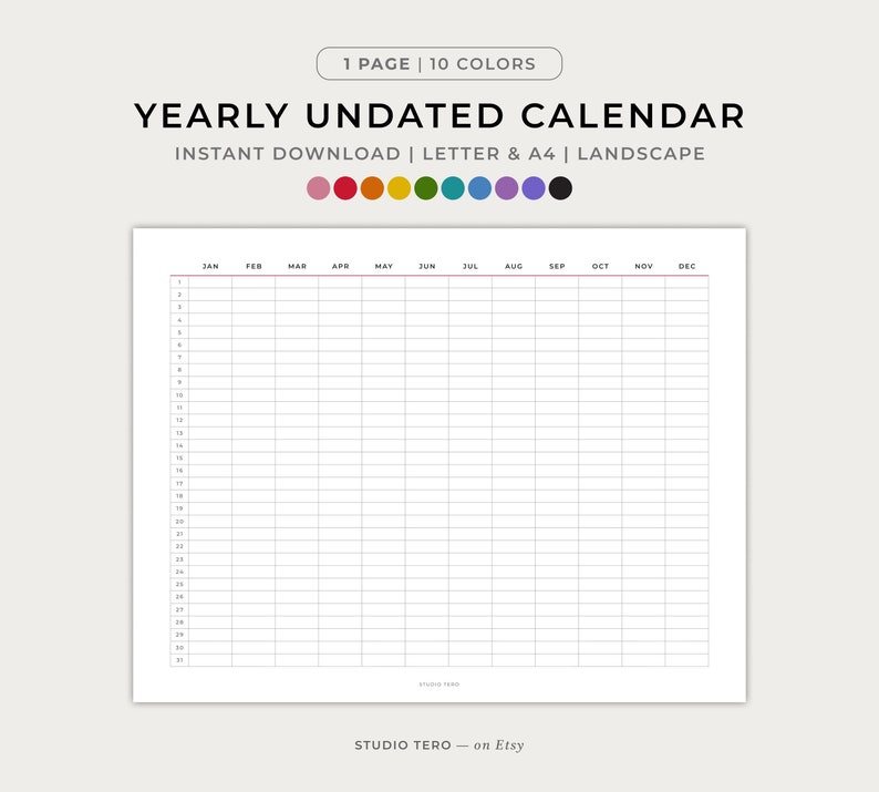 Yearly Undated Calendar, Classic Planner Monthly Adhd A5 Undated ...
