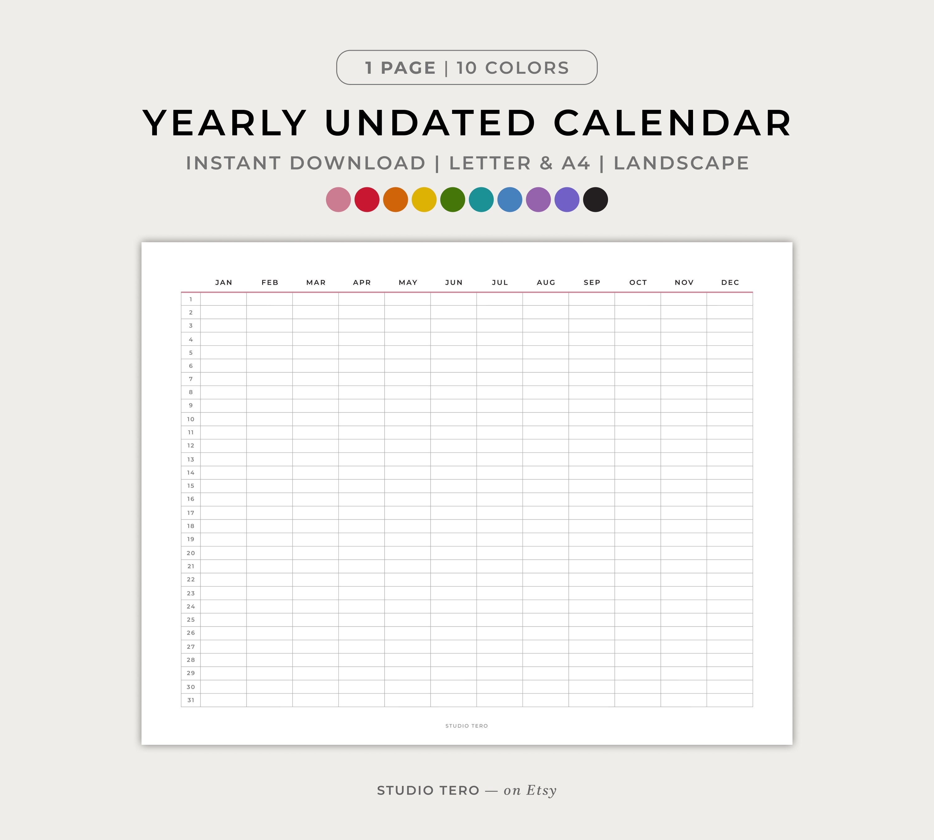 Yearly Undated Calendar, Classic Planner Monthly Adhd A5 Undated ...