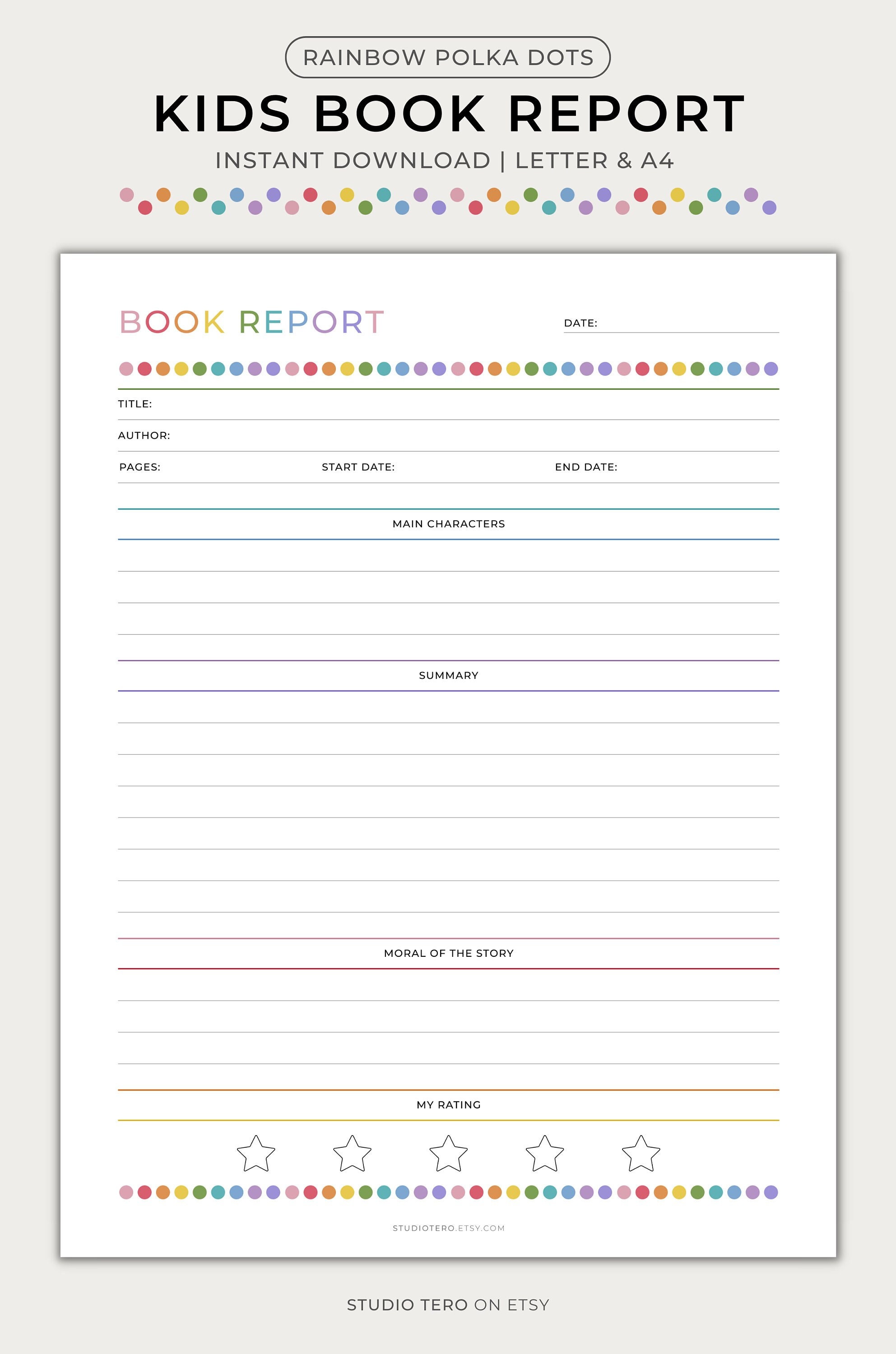 Kids Book Report, Printable, Minimal, Kids Book Log, Kids Reading Log ...