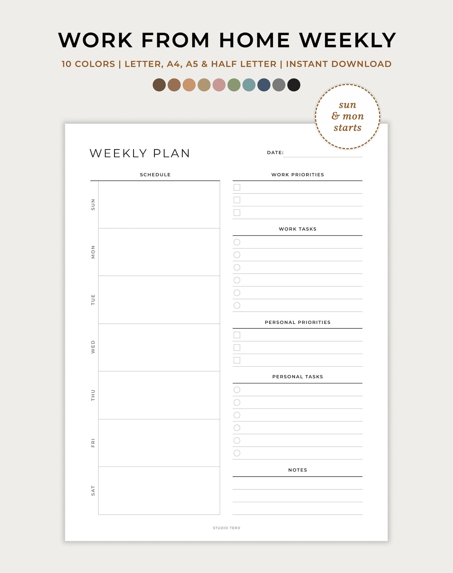 Work From Home Weekly, Desktop Plan Weekly H Undated Plan Strategic ...