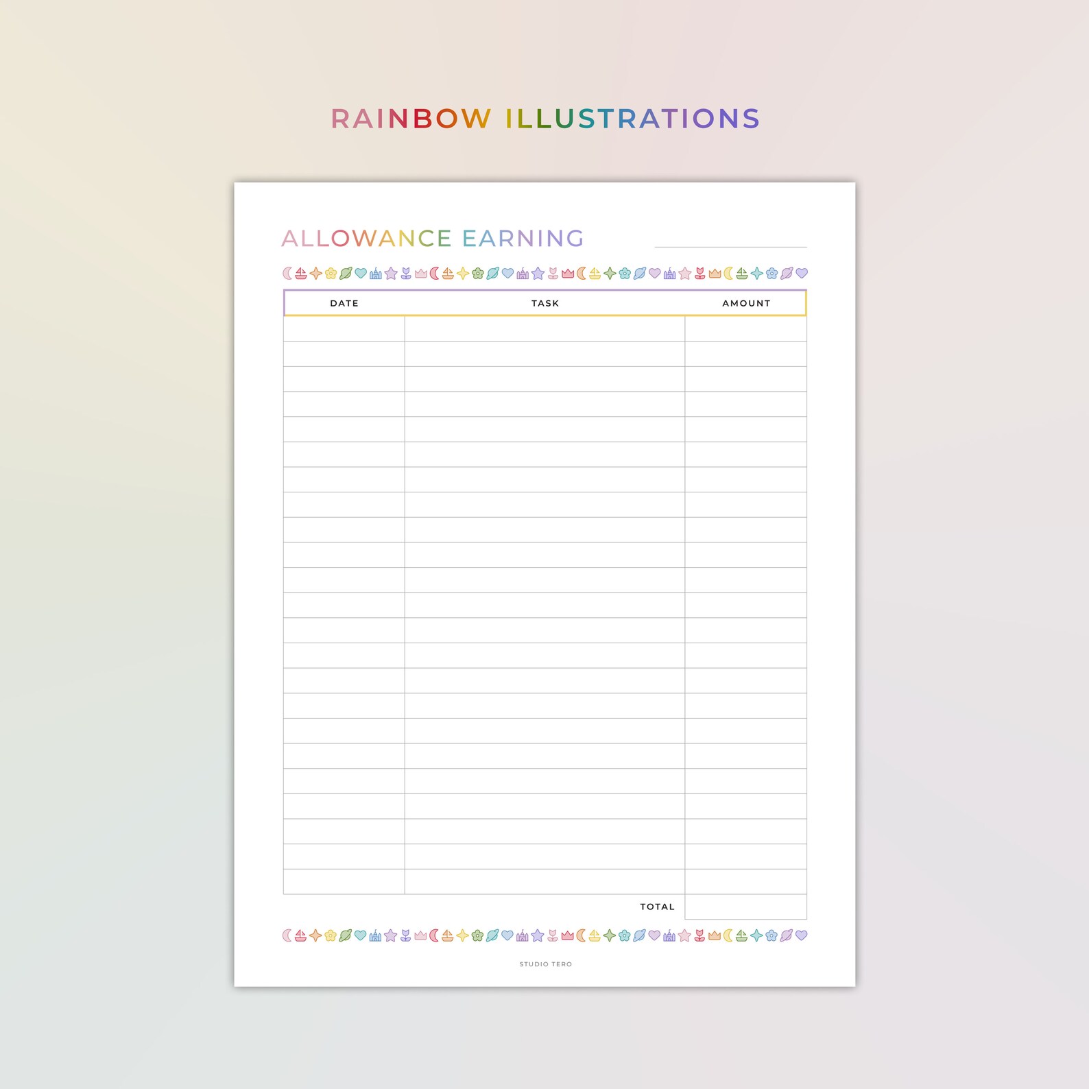 Kids Allowance Earning, Printable, Minimal, Kids Money Earning Log ...