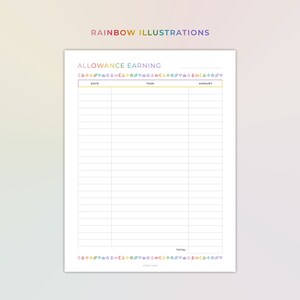 Kids Allowance Earning, Printable, Minimal, Kids Money Earning Log ...