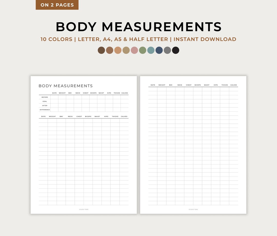 Body Measurements, Body Measurement Tracker, Weight Loss Log, Diet ...