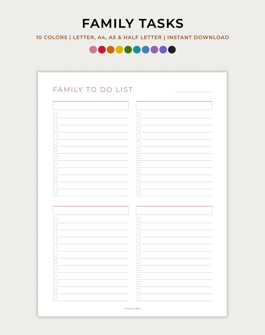 Family Tasks, to Do List, Printable Template, Tasks for Family Members ...