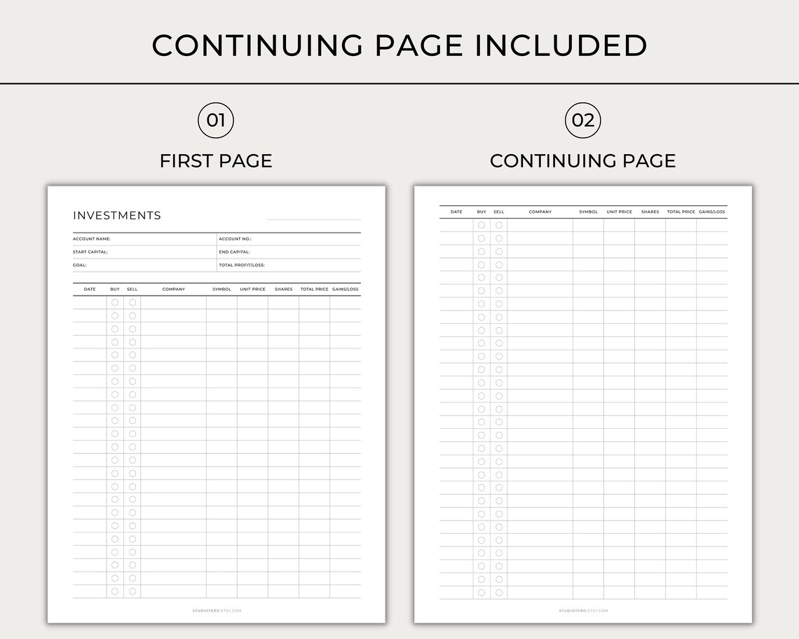 Investments Tracker, Printable, Minimal, Stocks Planner, Investments ...
