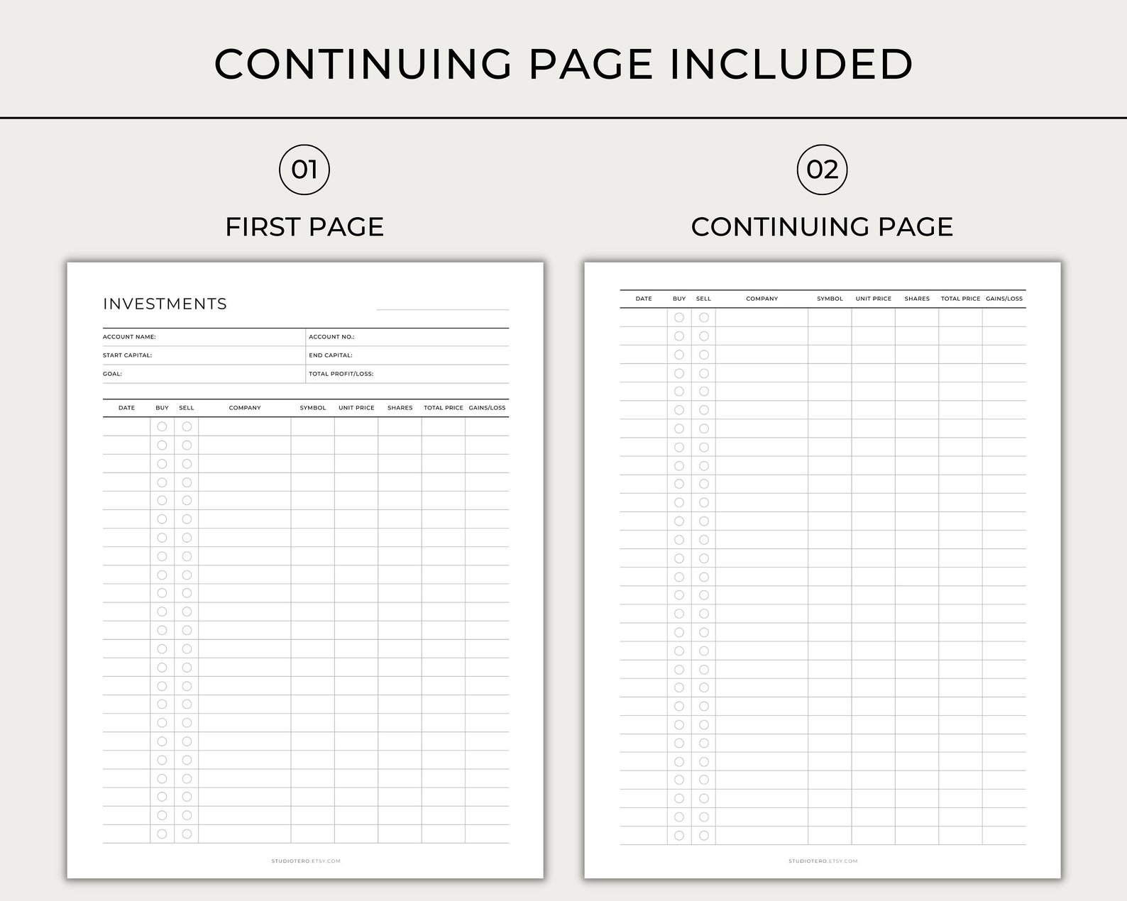 Investments Tracker, Printable, Minimal, Stocks Planner, Investments ...