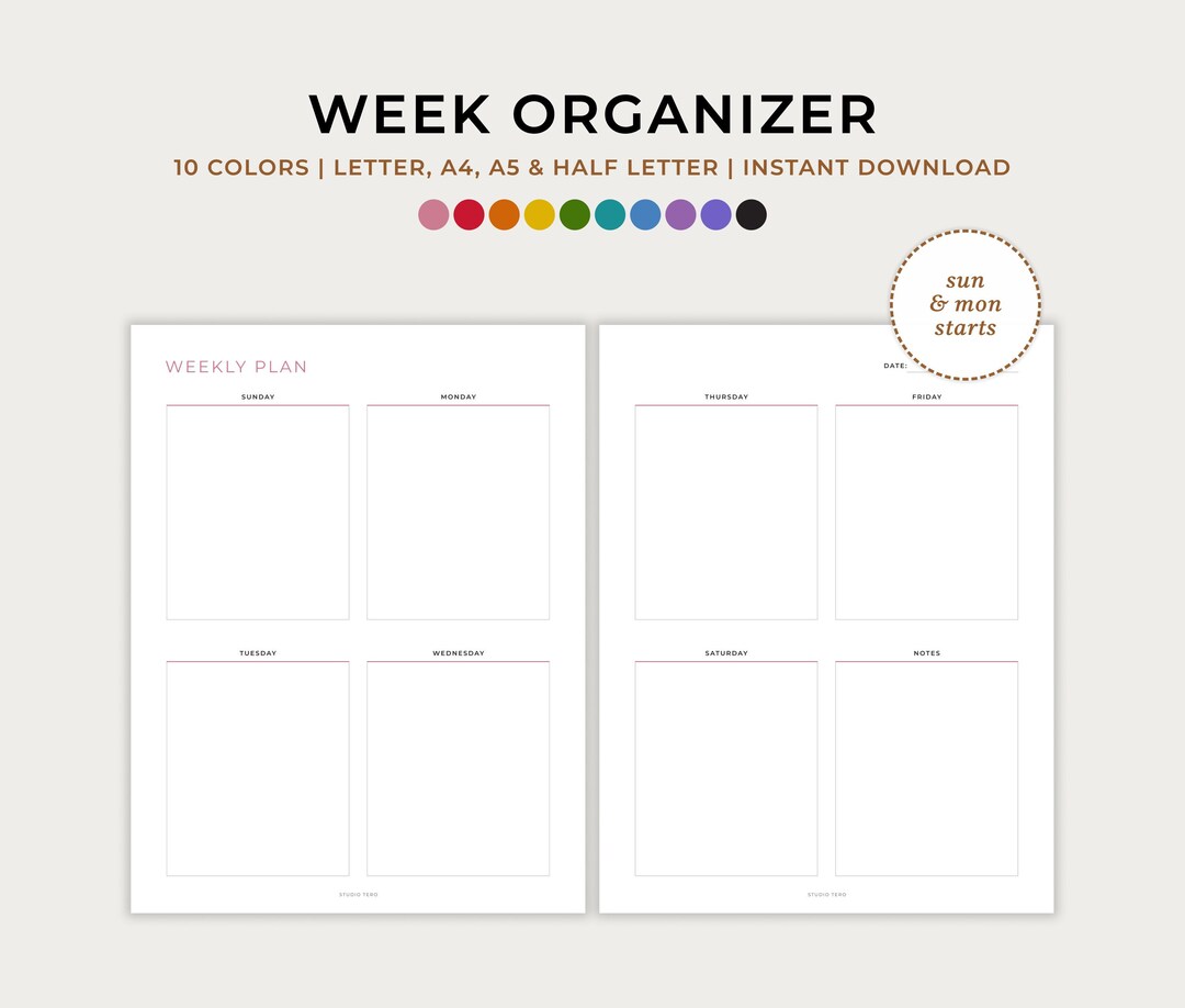 Week Organizer, Desktop Plan Weekly H Undated Plan Strategic Boxes ...