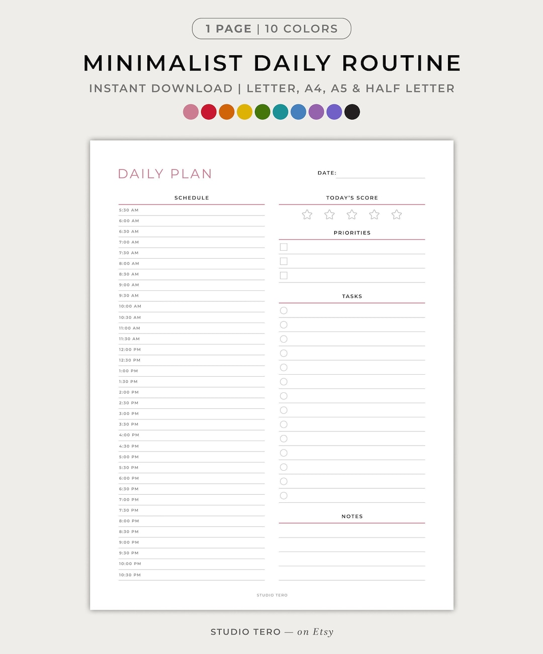 Minimalist Daily Routine, Daily Printable 8.5x11 Planner Daily Grind ...