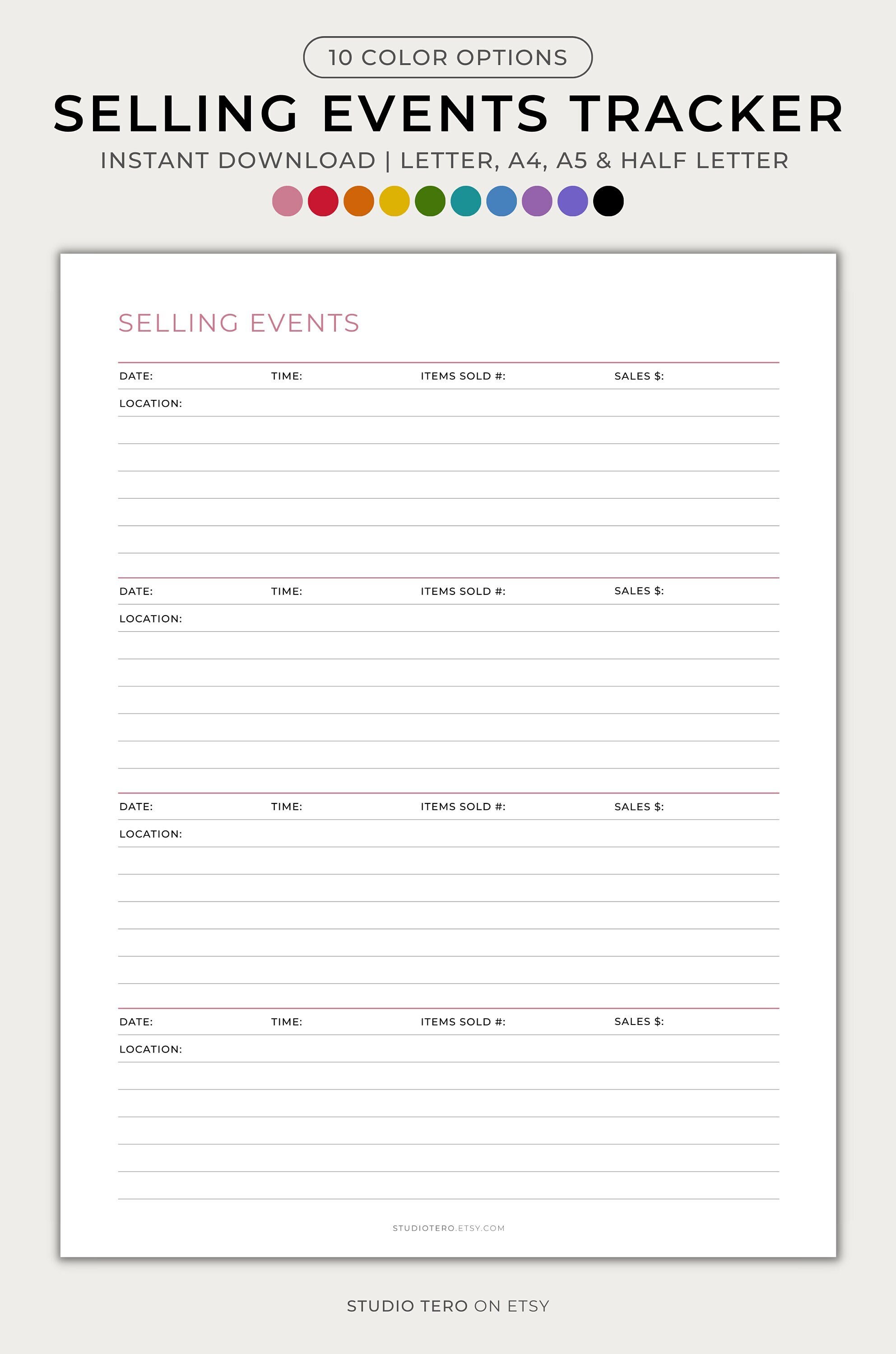 Selling Events Tracker, Printable, Minimal, Sales Tracker, Business ...