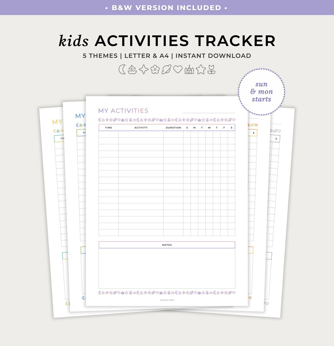 Kids Activities Tracker, Printable, Minimal, Routine Chart, Kid Planner ...