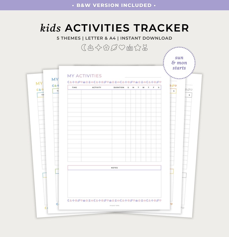 Kids Activities Tracker, Printable, Minimal, Routine Chart, Kid Planner ...