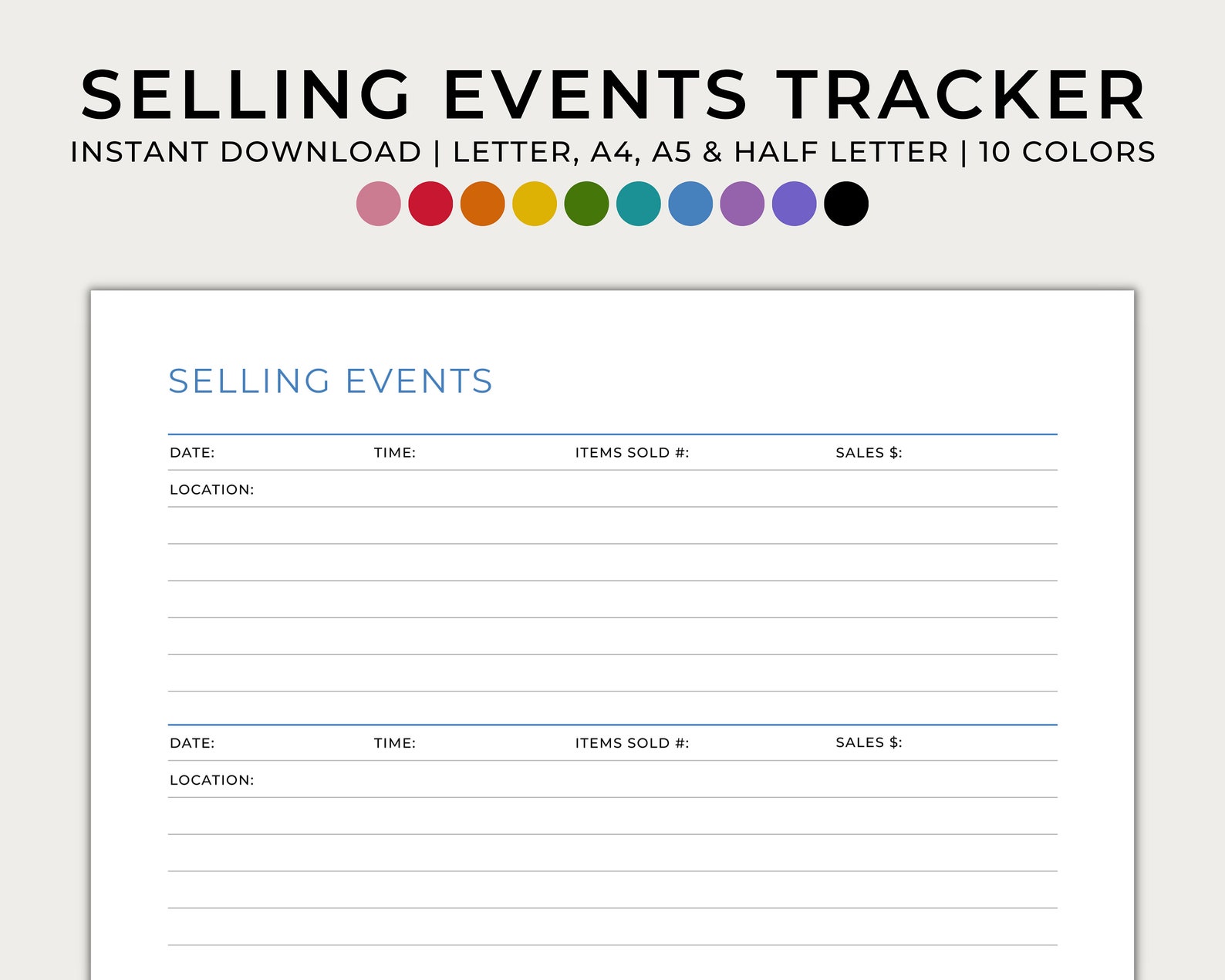 Selling Events Tracker Printable Minimal Sales Tracker - Etsy