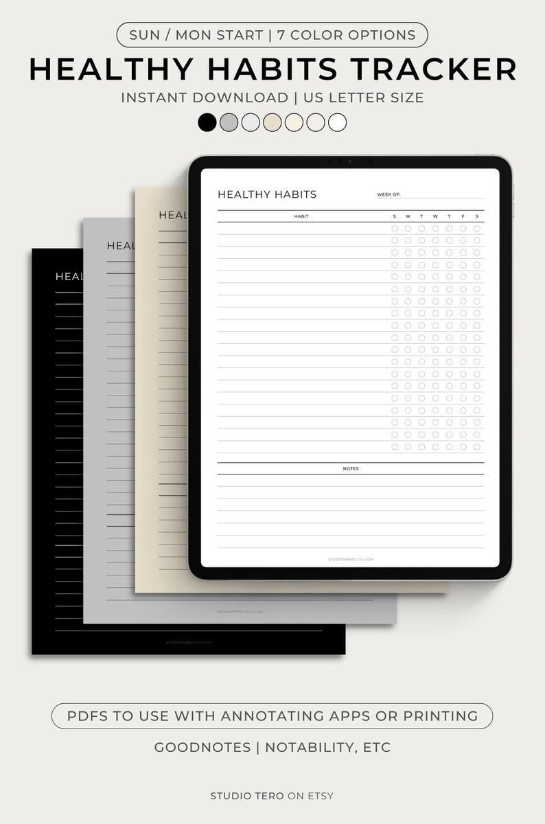 Healthy Habits Tracker, Printable, Minimal, Weekly Habit Tracker ...
