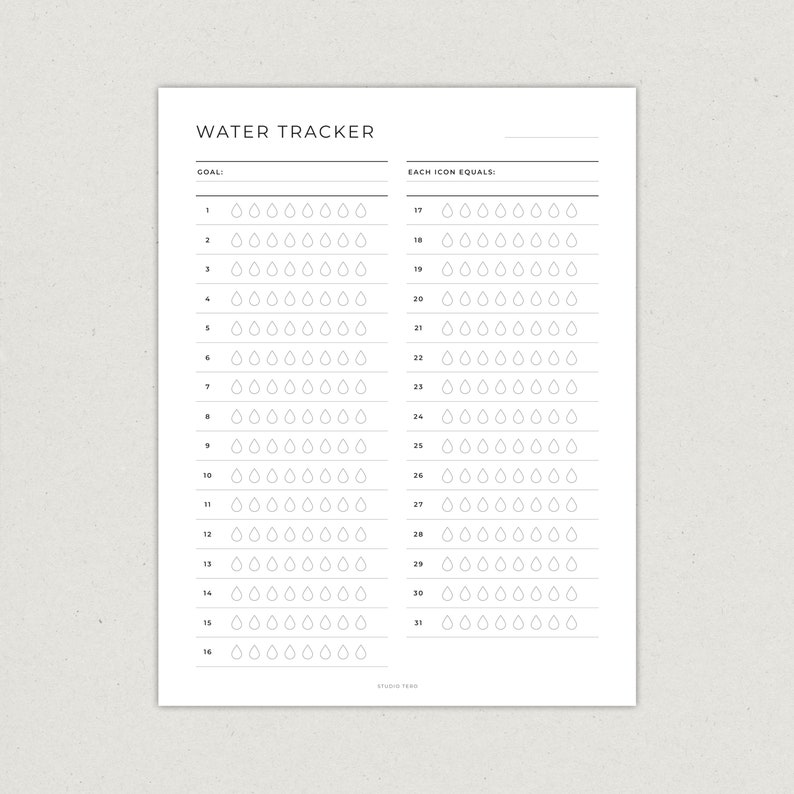 Monthly Water Tracker, Hydration Tracker, Water Intake, Drink Water ...