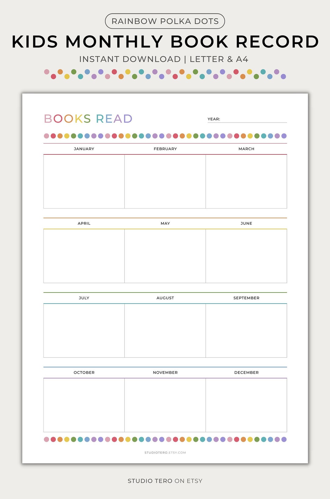 Kids Monthly Book Record, Printable, Minimal, Kids Book Log, Kids ...