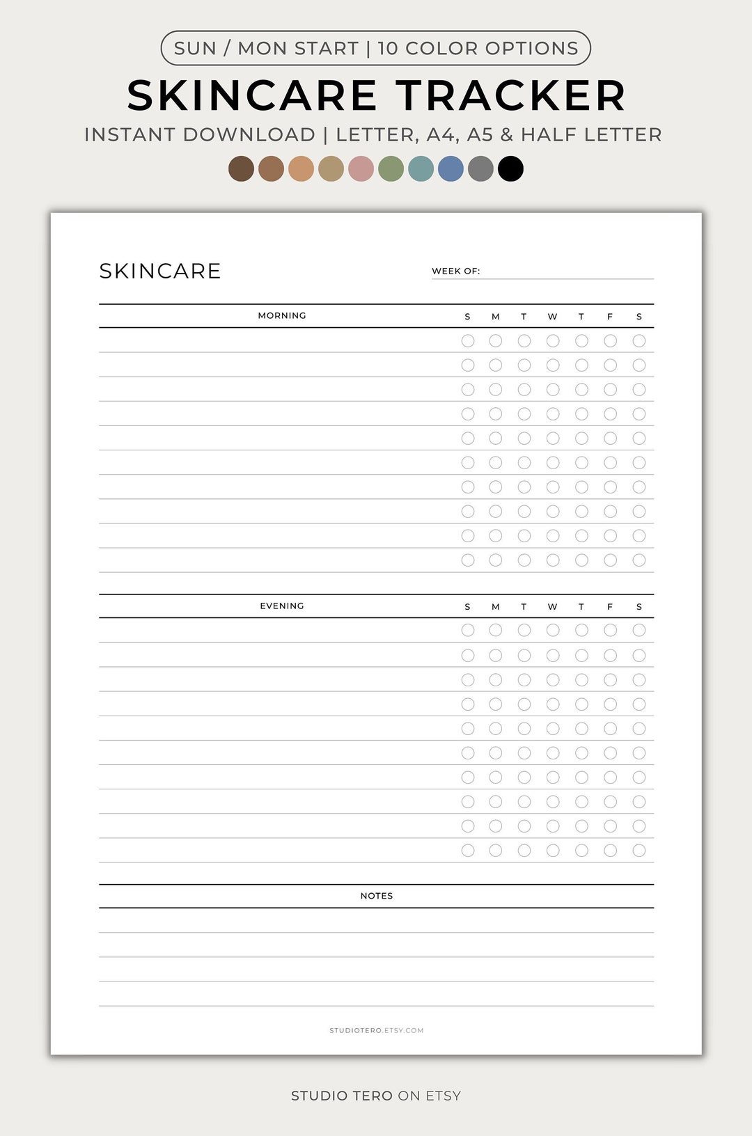 Skincare Tracker, Printable, Minimal, Skincare Routine Tracker, Self ...