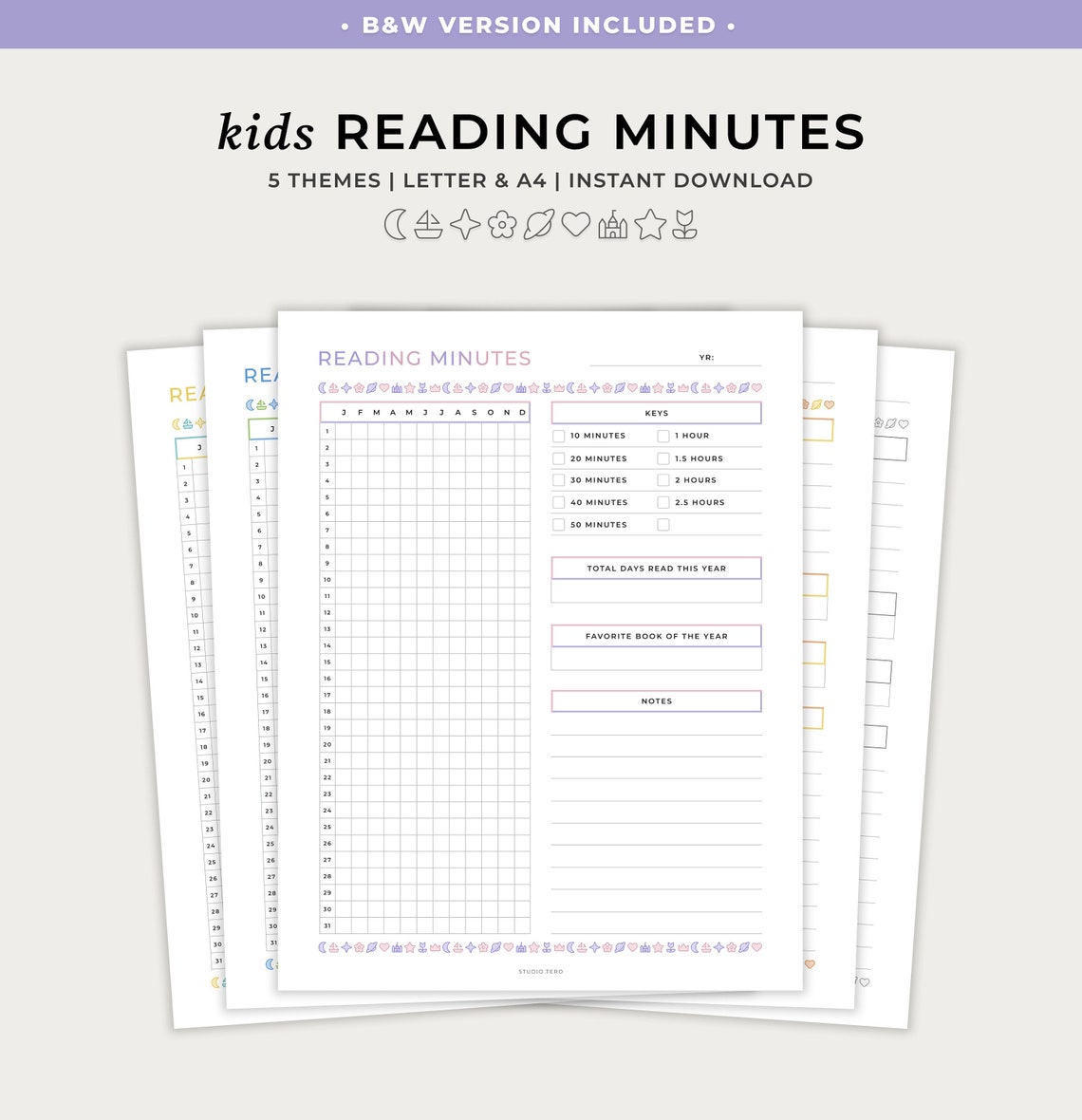 Kids Reading Minutes Tracker, Printable, Minimal, Kids Reading Log ...